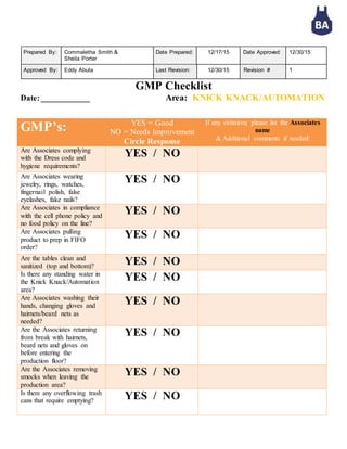 GMP checklist KK:AUTOMATION | DOCX