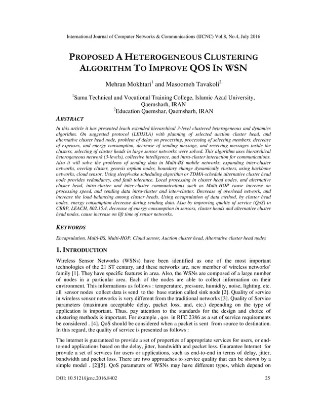 Proposed A Heterogeneous Clustering Algorithm To Improve Qos In Wsn Pdf