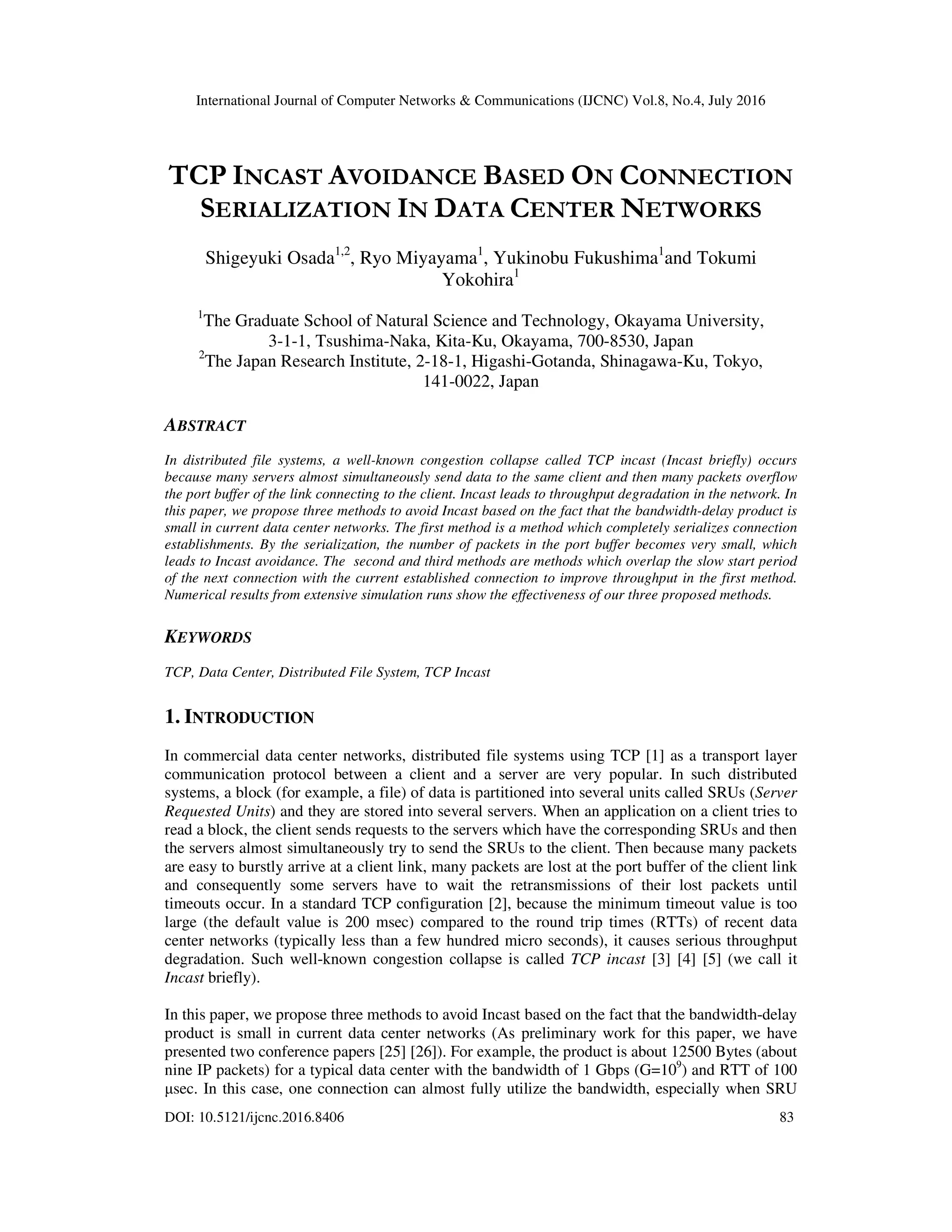 Tcp Incast Avoidance Based On Connection Serialization In Data Center