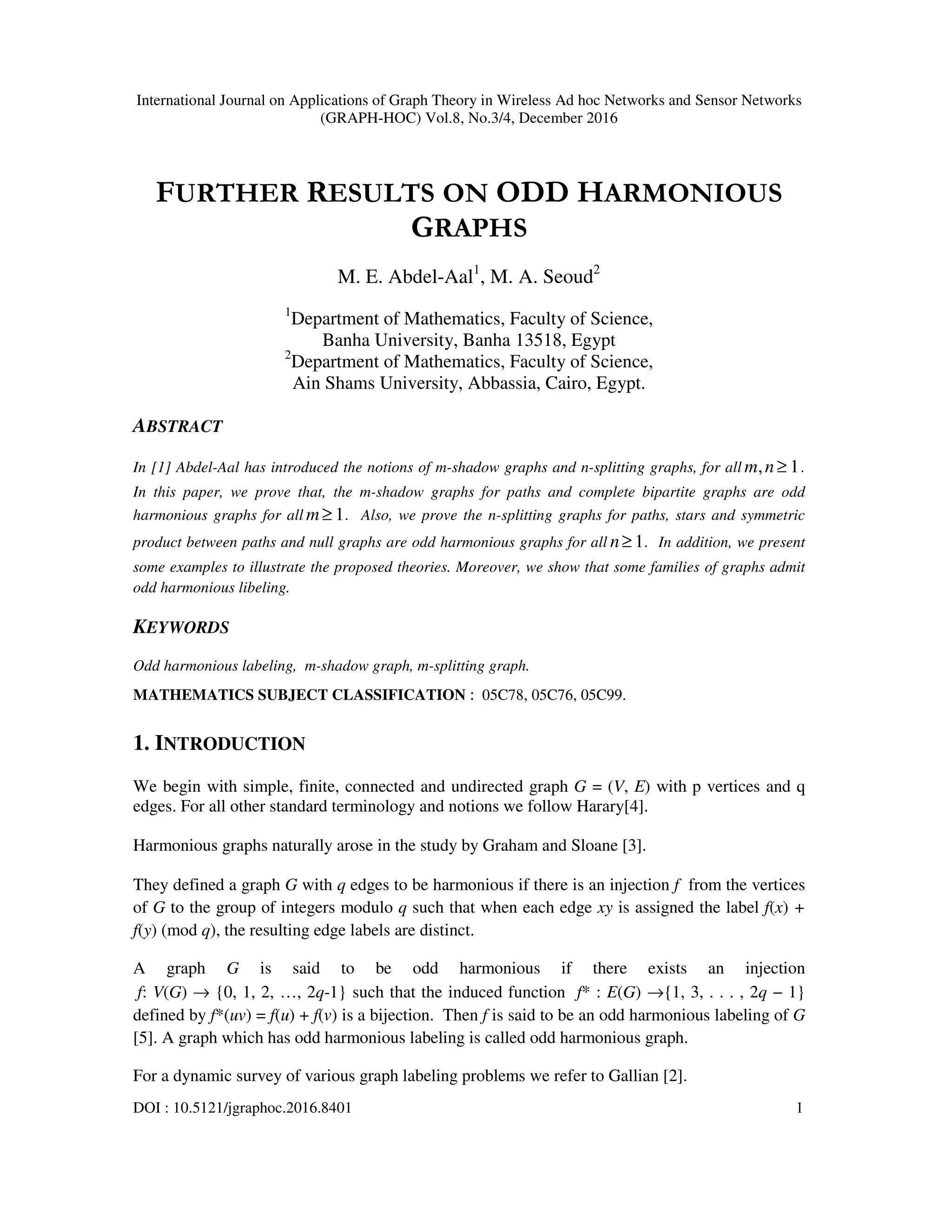 Further Results on Odd Harmonious Graphs | PDF