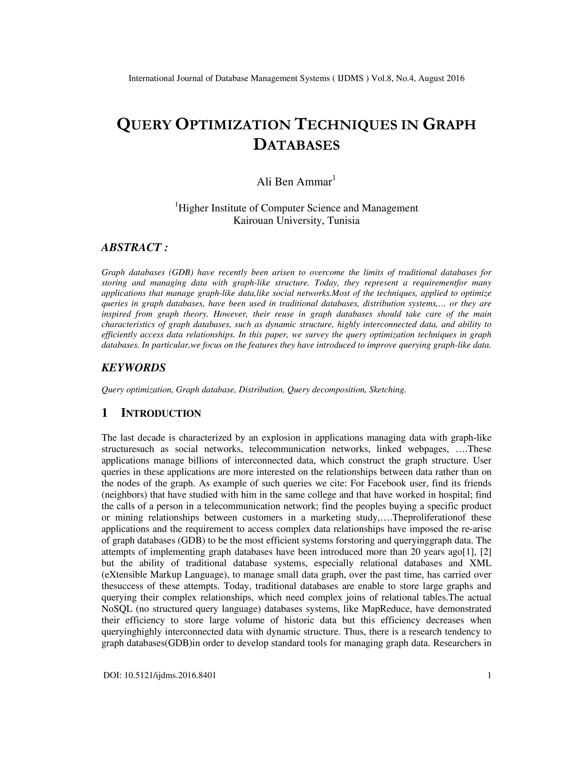 Query Optimization Techniques In Graph Databases Pdf