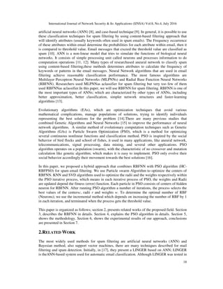 EMAIL SPAM CLASSIFICATION USING HYBRID APPROACH OF RBF NEURAL NETWORK AND PARTICLE SWARM ...