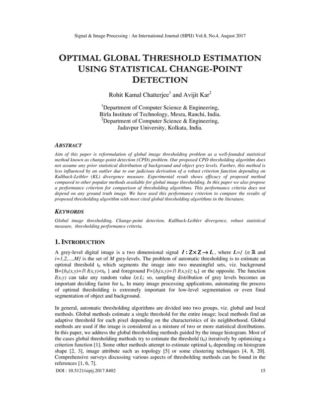 OPTIMAL GLOBAL THRESHOLD ESTIMATION USING STATISTICAL CHANGE-POINT DETECTION | PDF