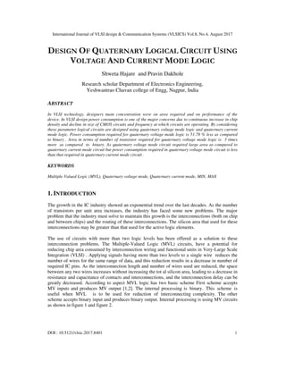 Design of Quaternary Logical Circuit Using Voltage and Current Mode Logic | PDF