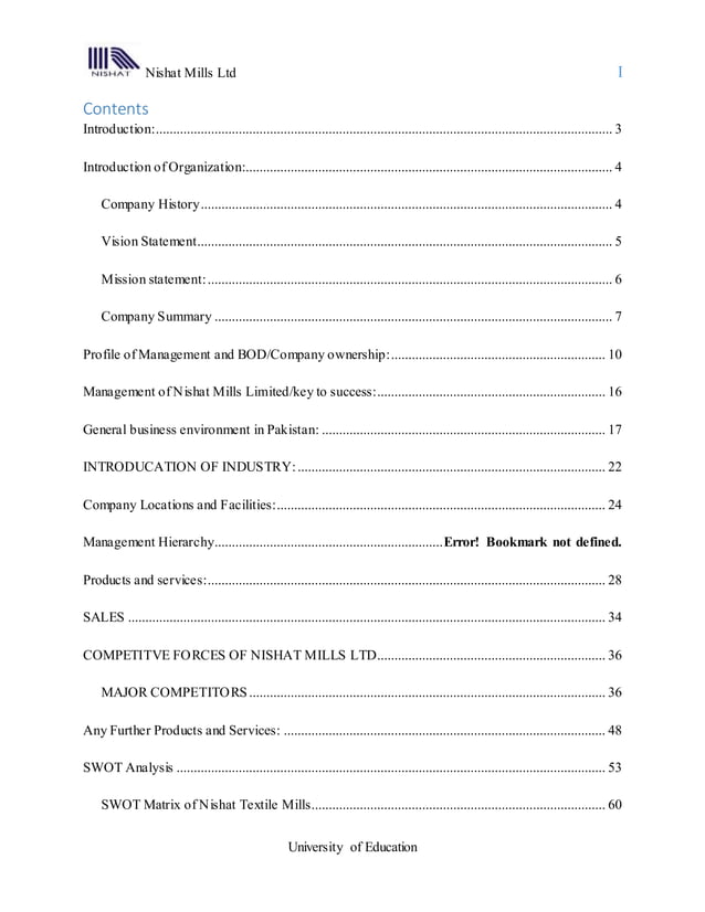Nishat mills LTd Final Project | DOCX | Needlework | Arts and Crafts