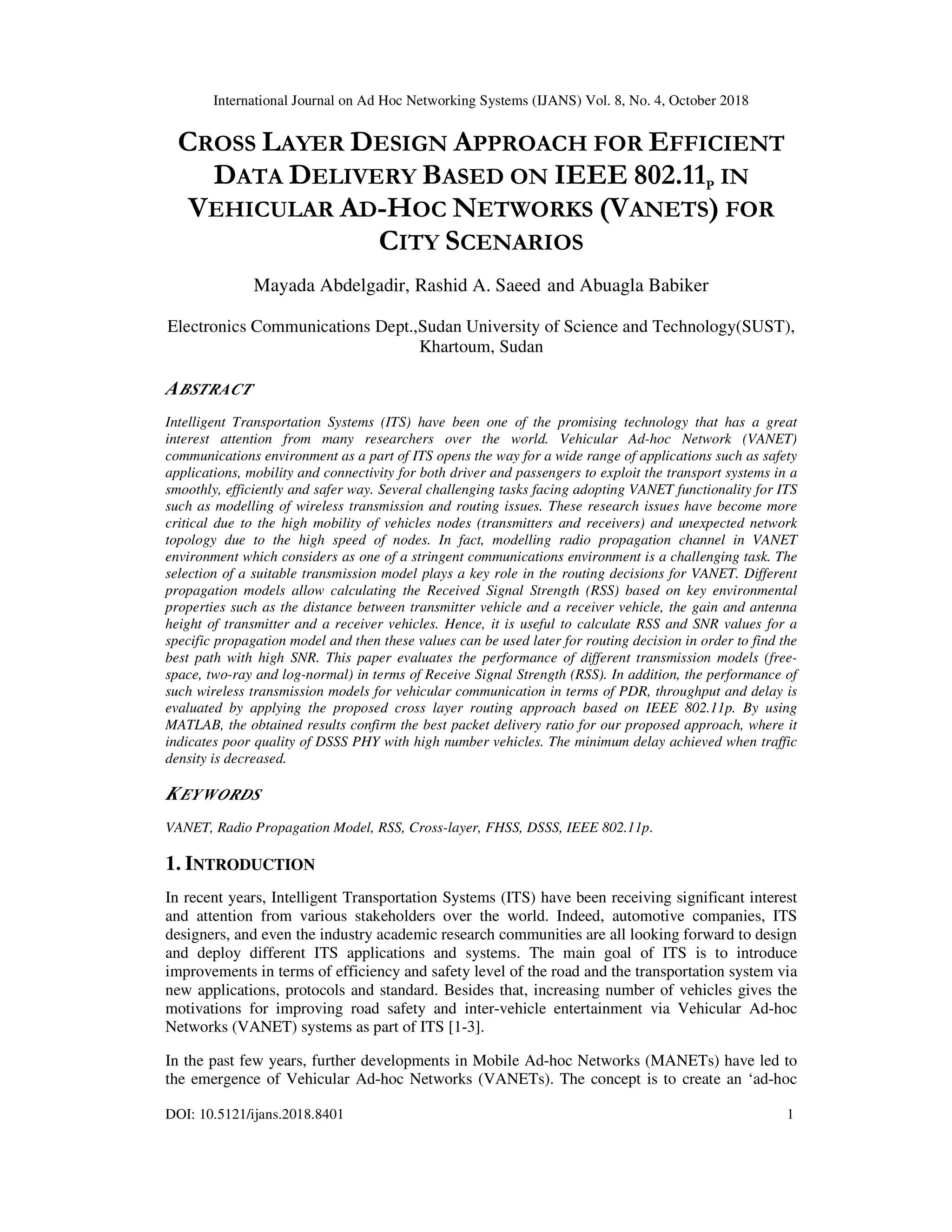 Cross Layer Design Approach For Efficient Data Delivery Based On Ieee