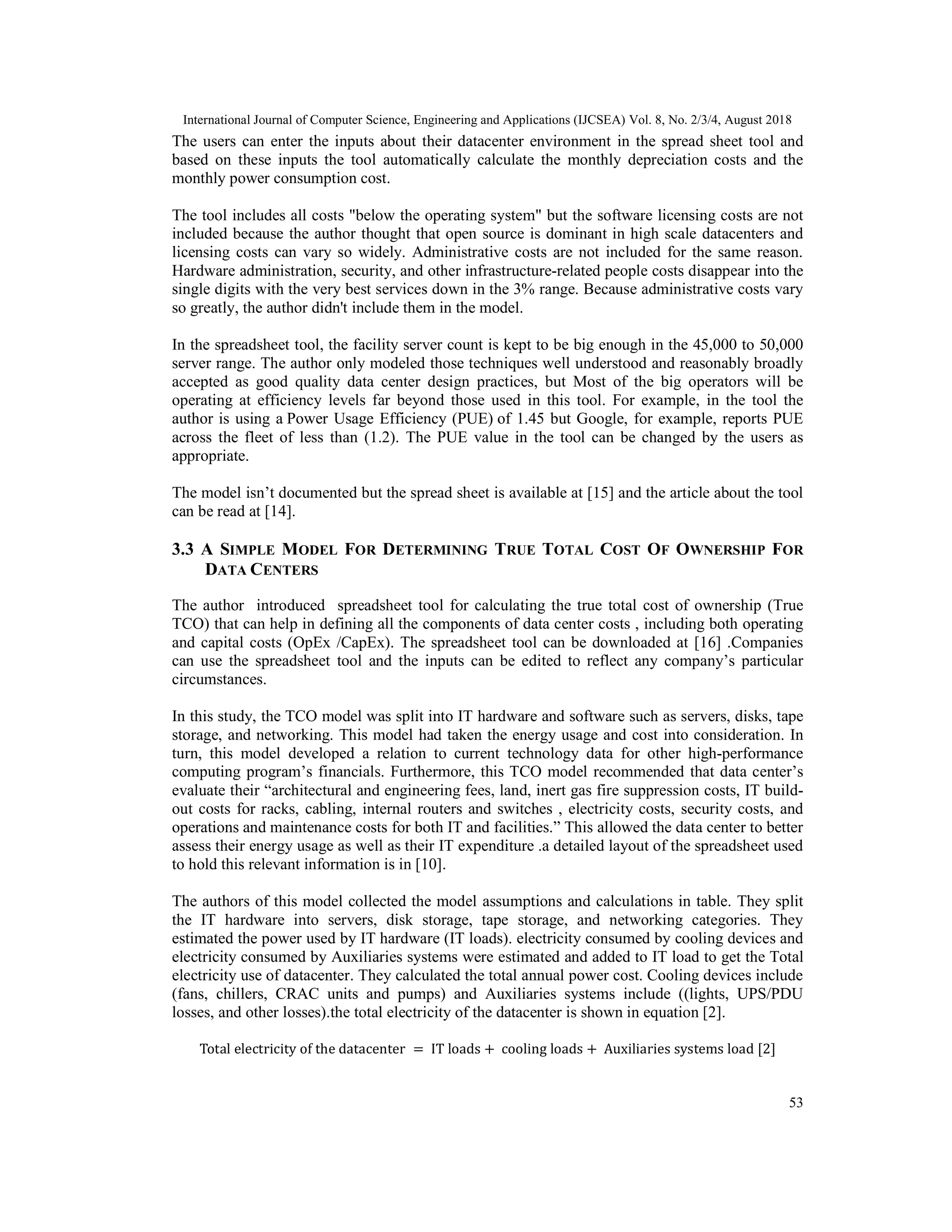 DATACENTRE TOTAL COST OF OWNERSHIP (TCO) MODELS: A SURVEY | PDF