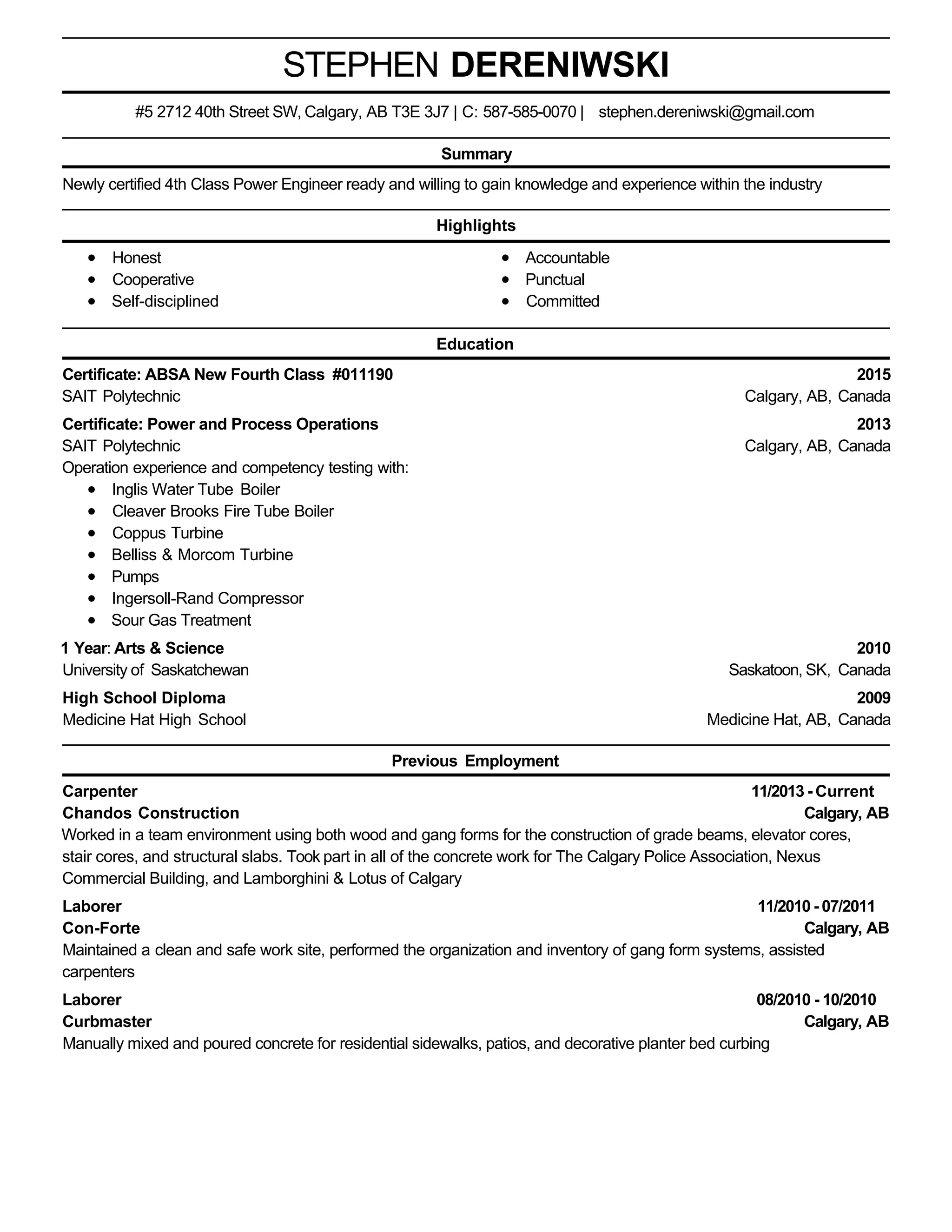 Stephen Dereniwski Resume | PDF