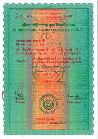 MBA Operation Management Certificate | PDF