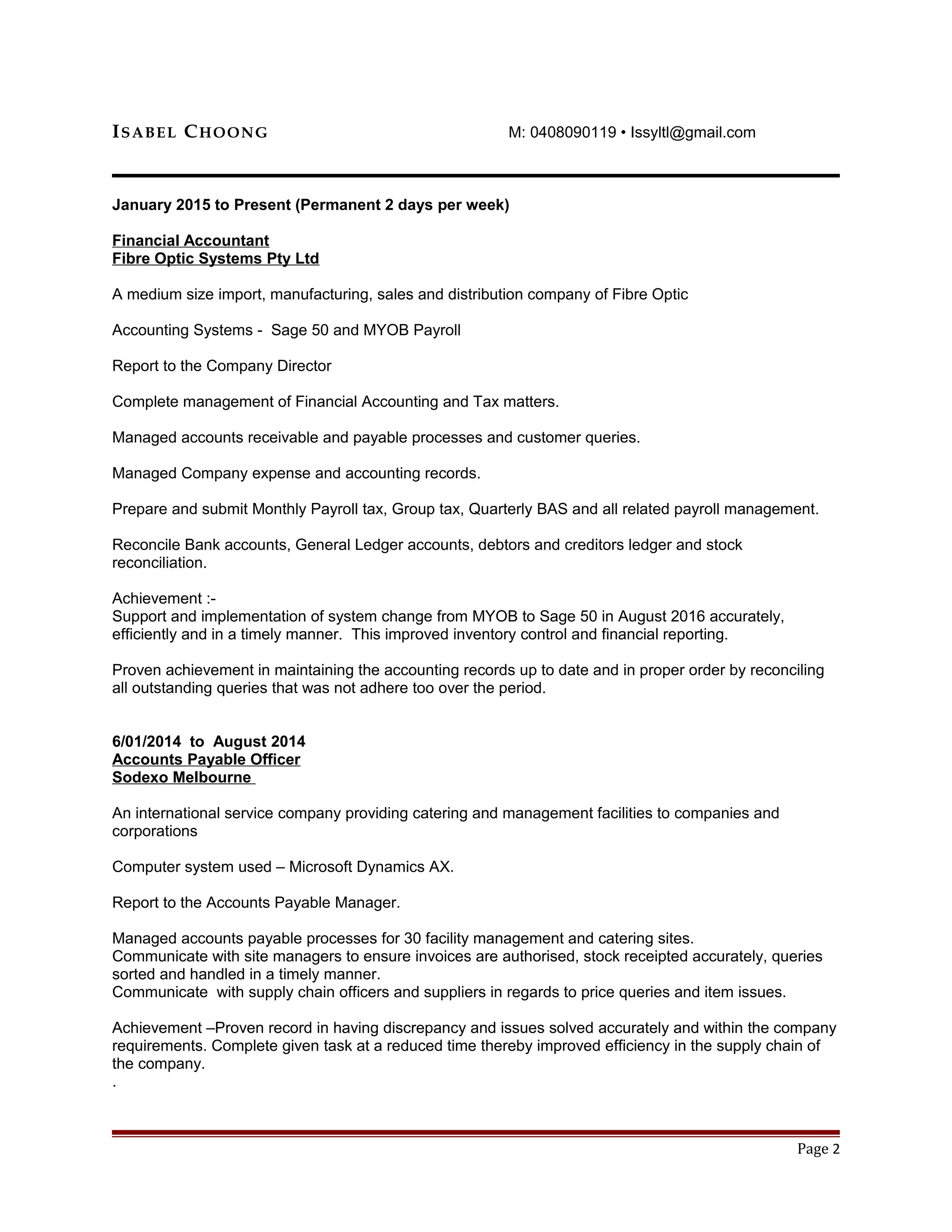 Isabel Choong_Resume | DOC | Business Accounting & Finance | Business