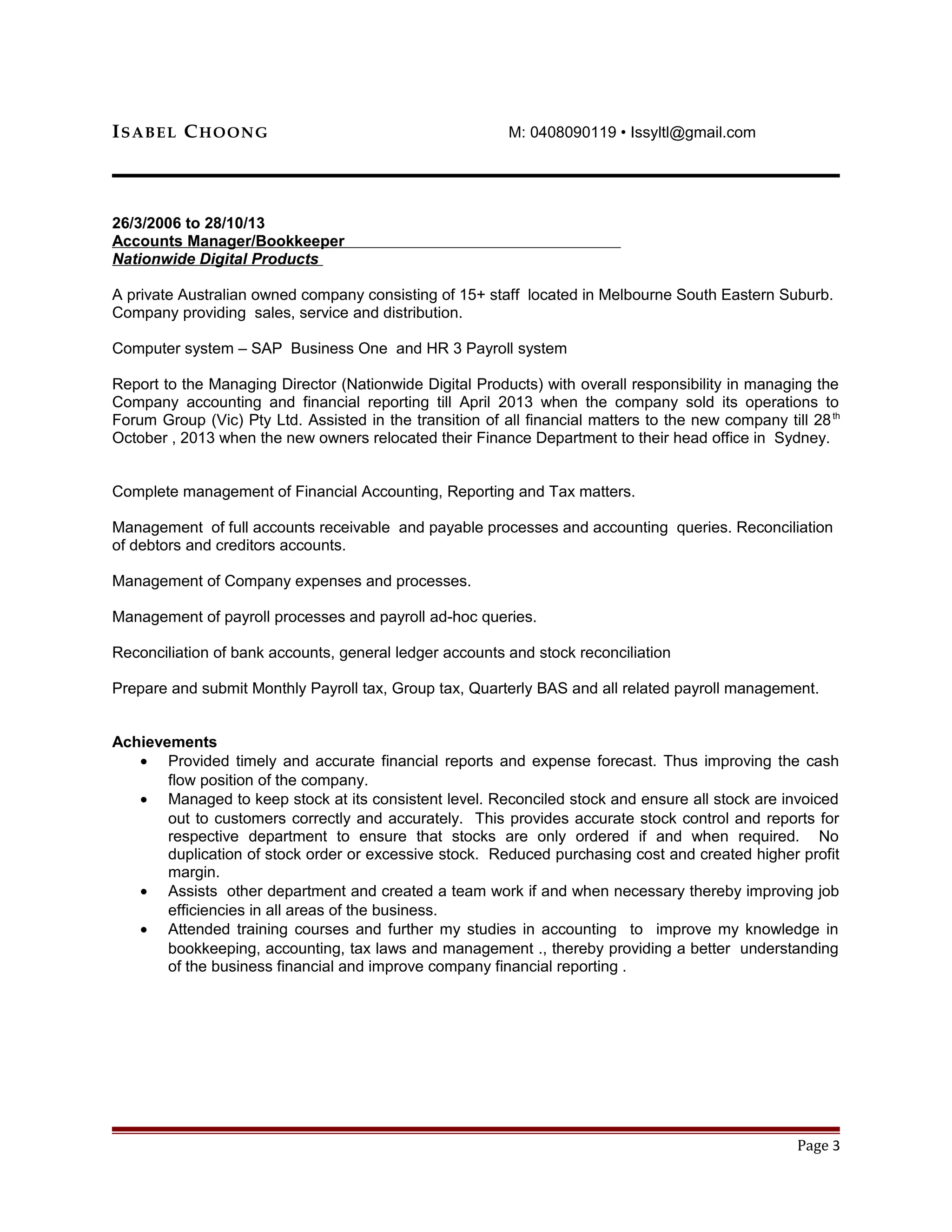 Isabel Choong_Resume | DOC | Business Accounting & Finance | Business