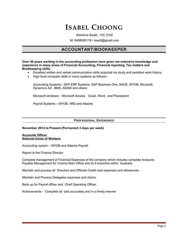 Isabel Choong_Resume | DOC | Business Accounting & Finance | Business