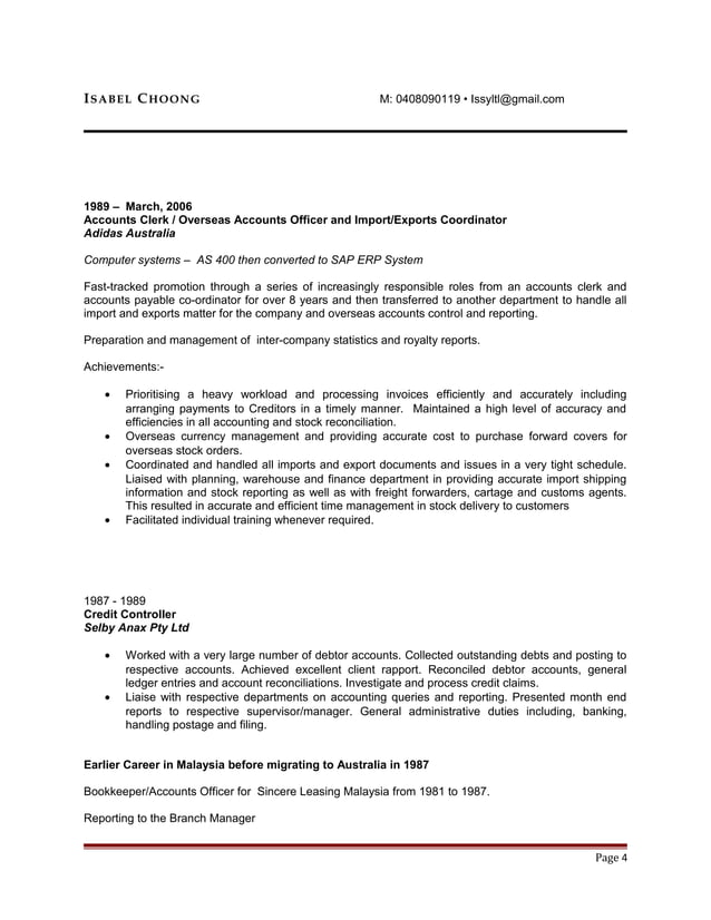 Isabel Choong_Resume | DOC | Business Accounting & Finance | Business