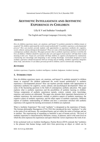 AESTHETIC INTELLIGENCE AND AESTHETIC EXPERIENCE IN CHILDREN | PDF