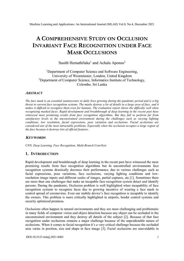A COMPREHENSIVE STUDY ON OCCLUSION INVARIANT FACE RECOGNITION UNDER FACE MASK OCCLUSIONS | PDF