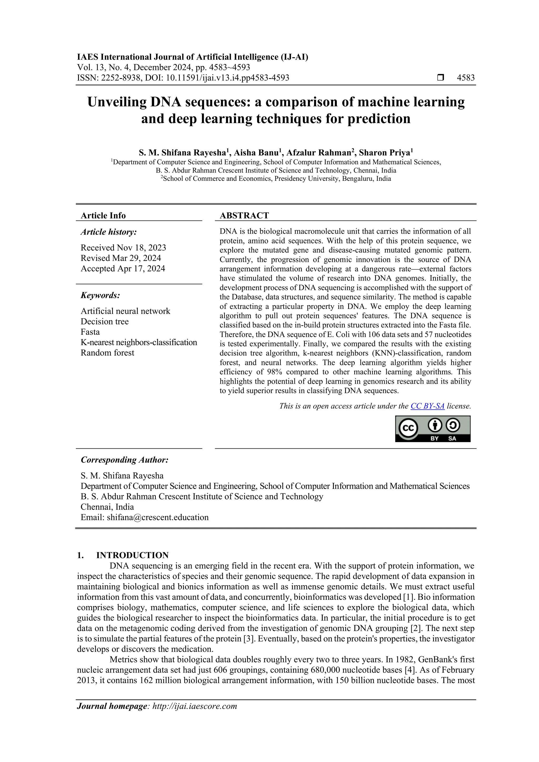 Unveiling DNA sequences: a comparison of machine learning and deep ...