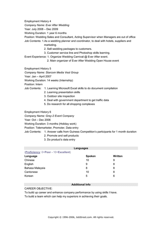 Resume (이력서) -Yong Ling Ying, Narsha | PDF | Business Administration | Business
