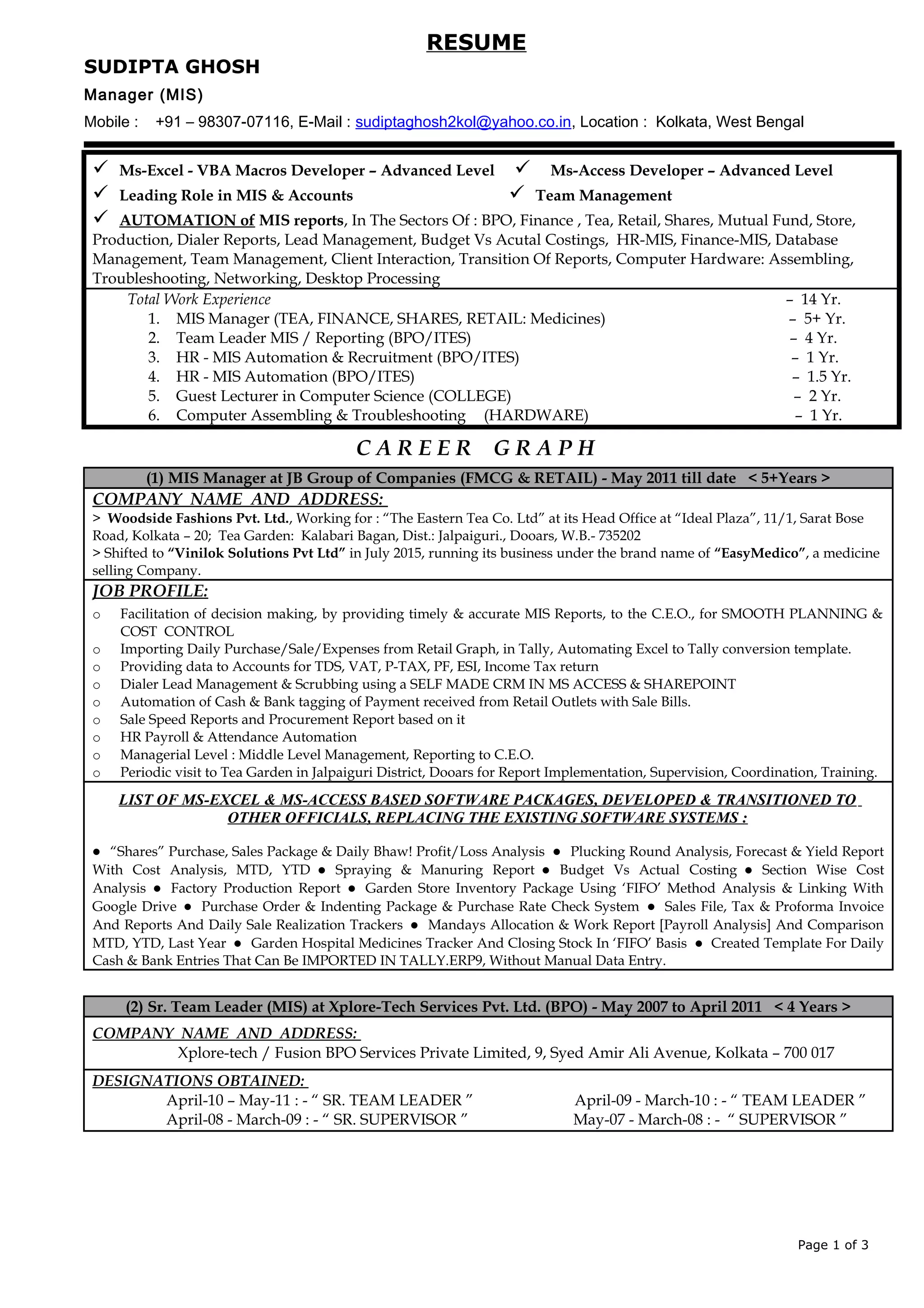 Resume - Sudipta Ghosh - MIS Mgr | DOC