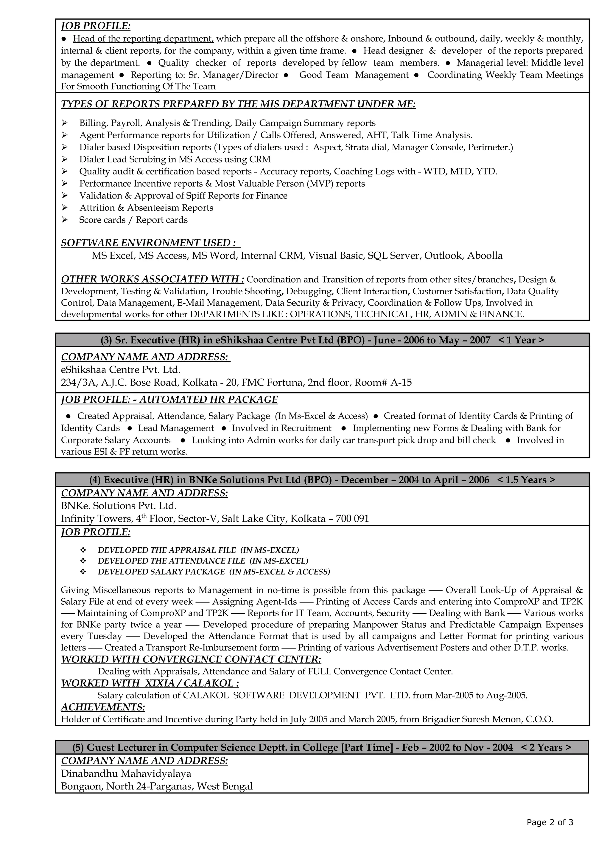 Resume - Sudipta Ghosh - MIS Mgr | DOC
