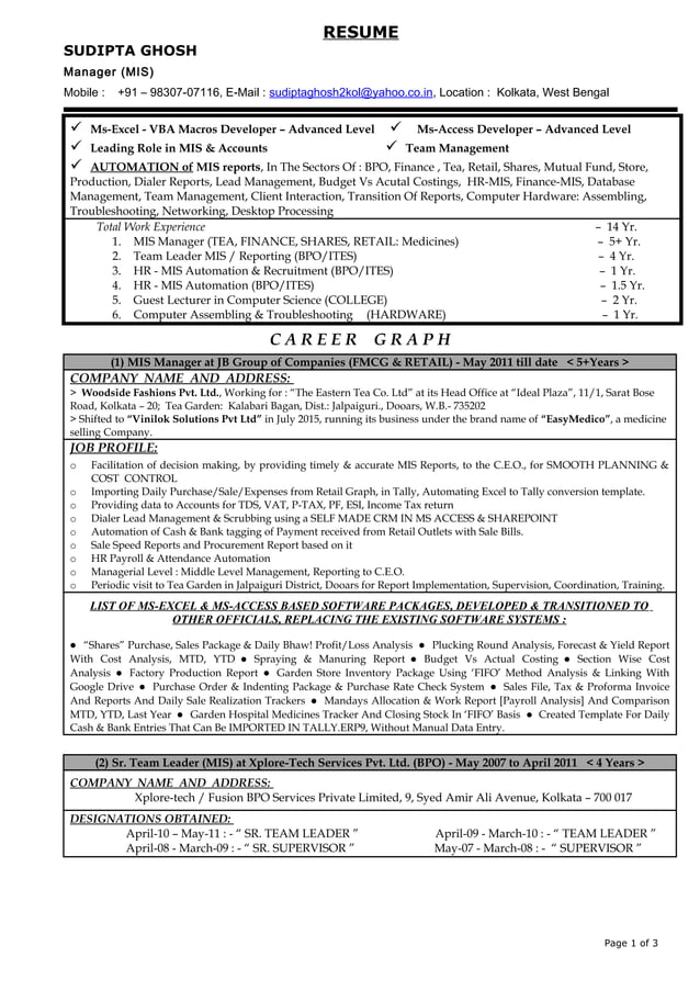 Resume - Sudipta Ghosh - MIS Mgr | DOC