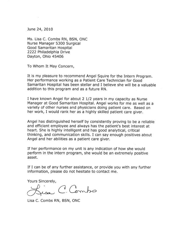 Nursing Recommendation Letter