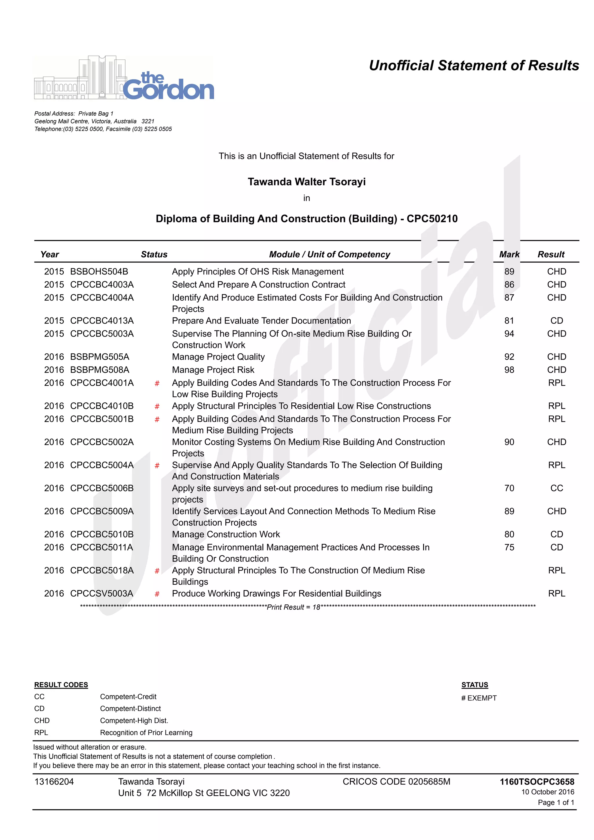 Gordon TAFE AcademicRecord | PDF