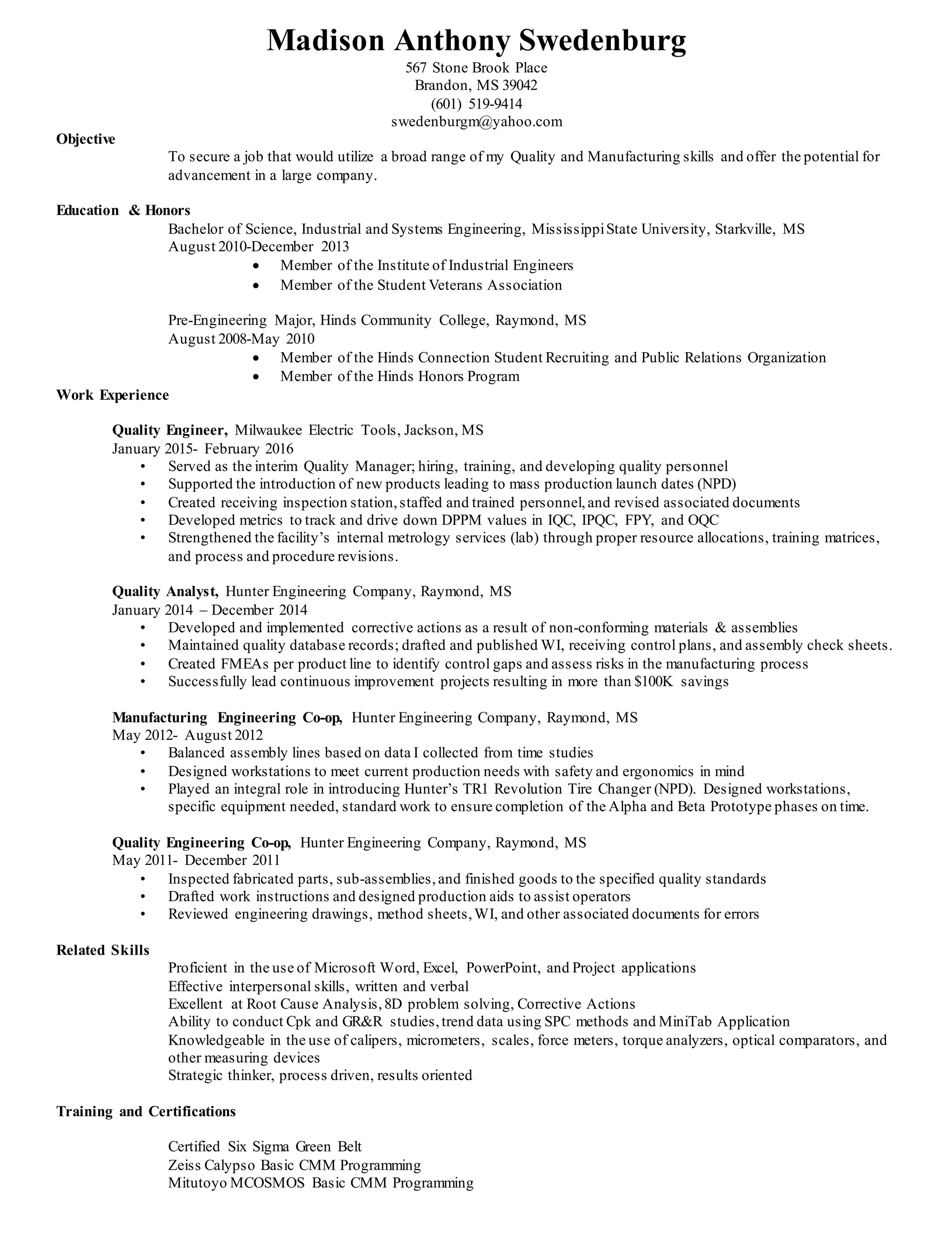 Madison Swedenburg's Resume | DOCX
