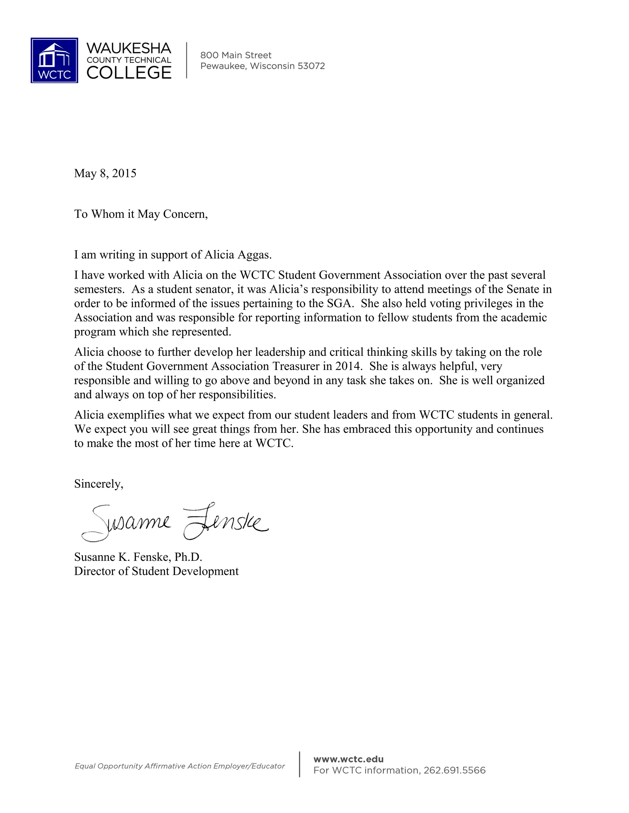 Alicia Aggas - Letter of Recommendation | DOC | College Education ...