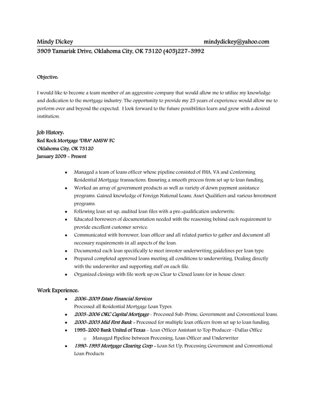 dickeymindyresumemortgage | PDF