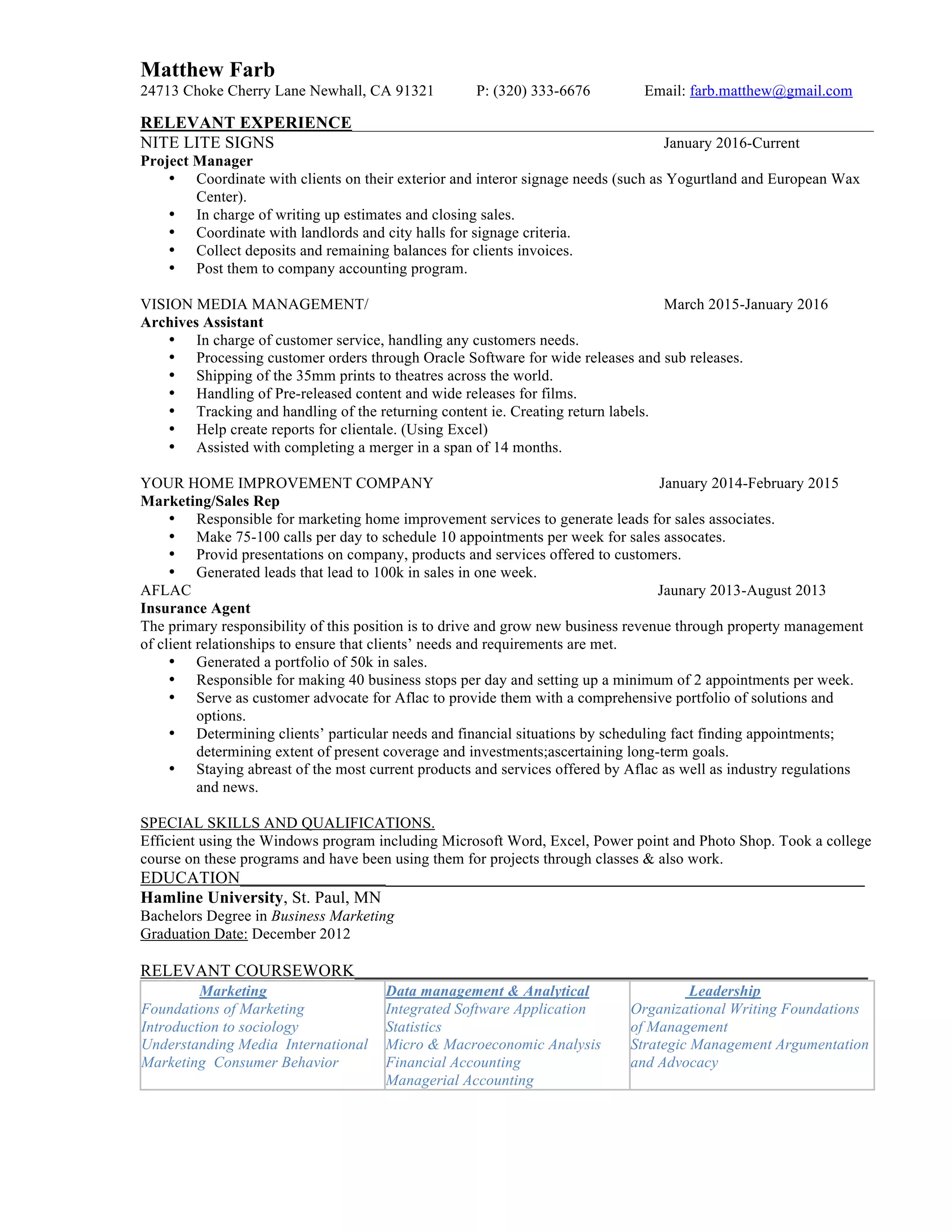 Updated Matthew Farb Resume | PDF