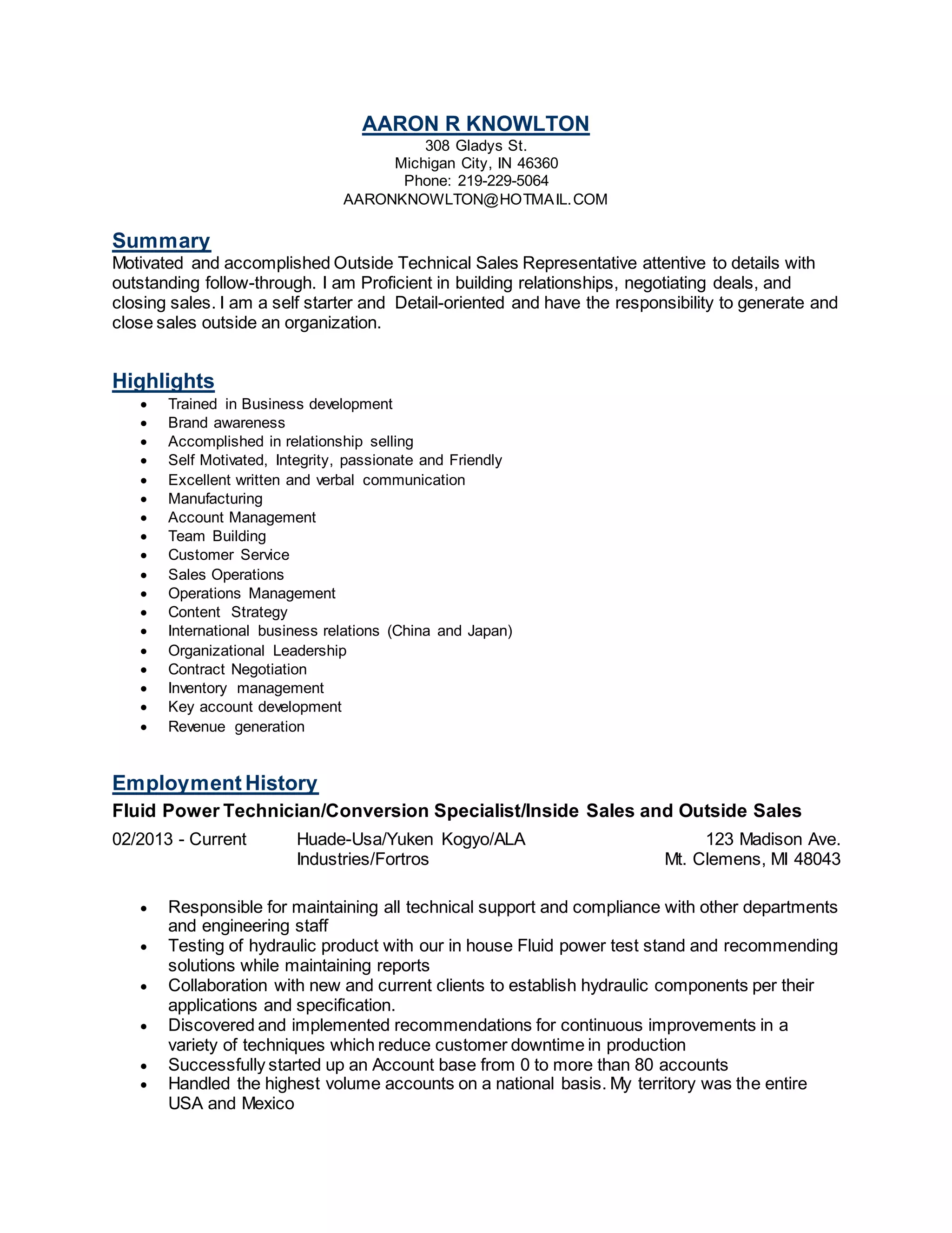 aaron_resume_2016 | DOCX | Sales | Business