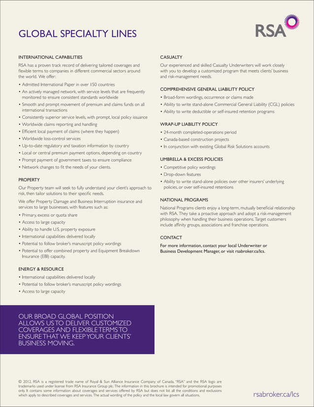 RSA Global Specialty Lines | PDF