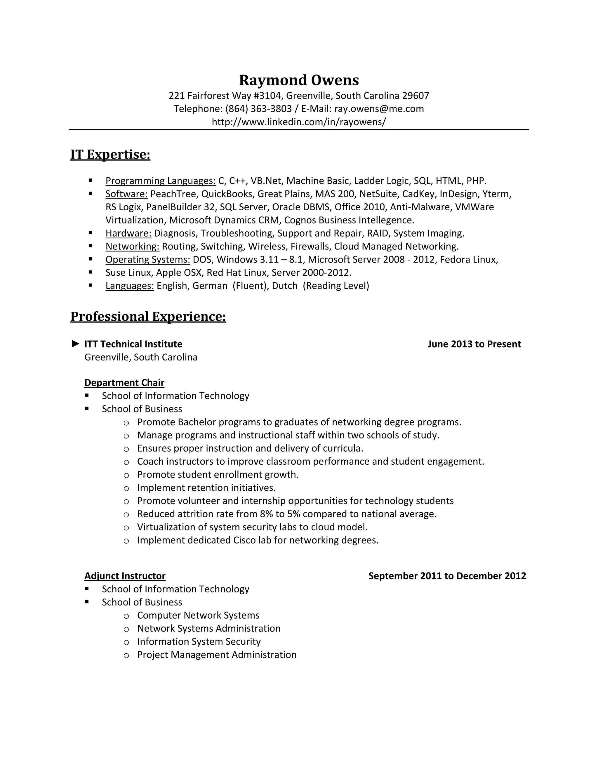 Ray Owens Novemeber 2014 - Resume v2 | PDF