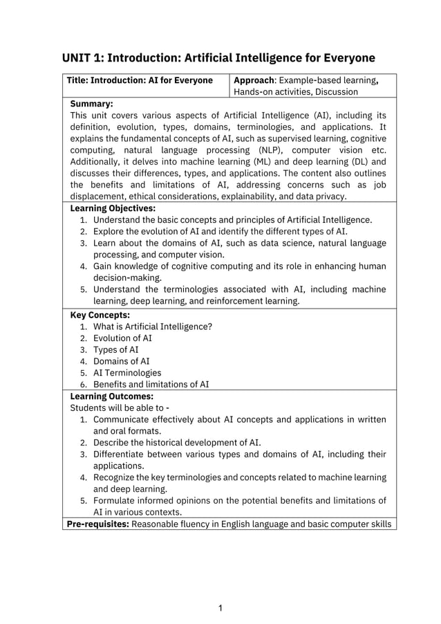 Ai Student Handbookxi For Class Xi Cbses Pdf