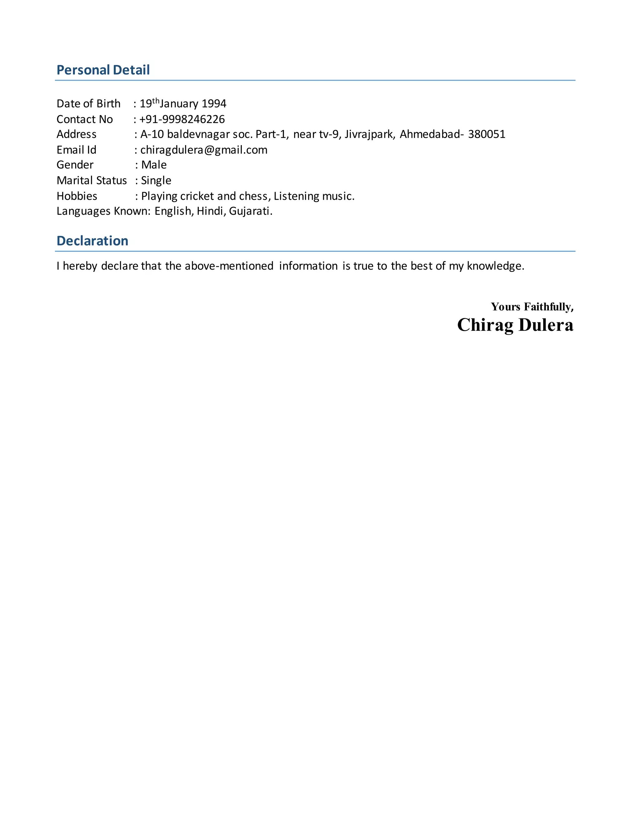 Resume - Chirag | DOCX