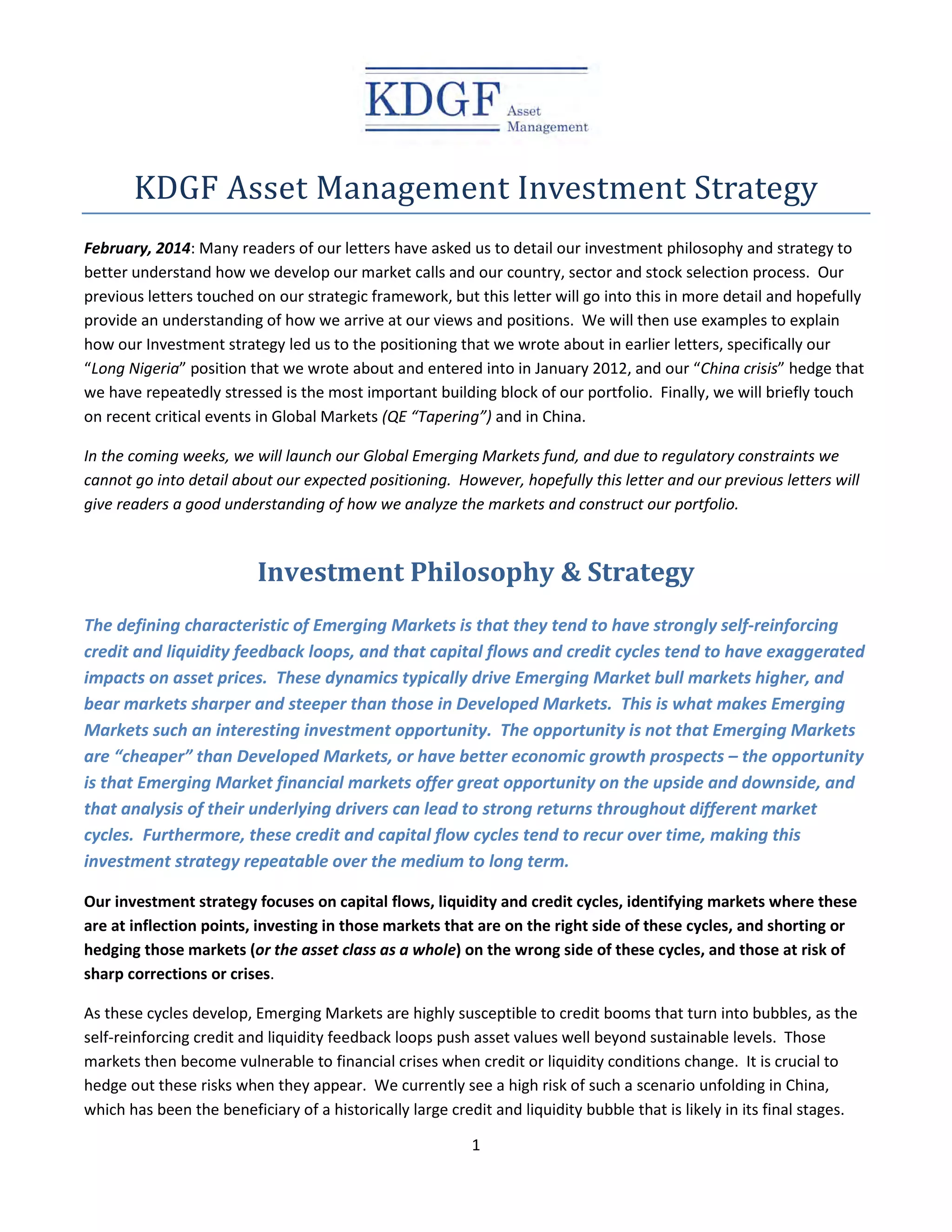 KDGF Investor letter Feb14 | PDF