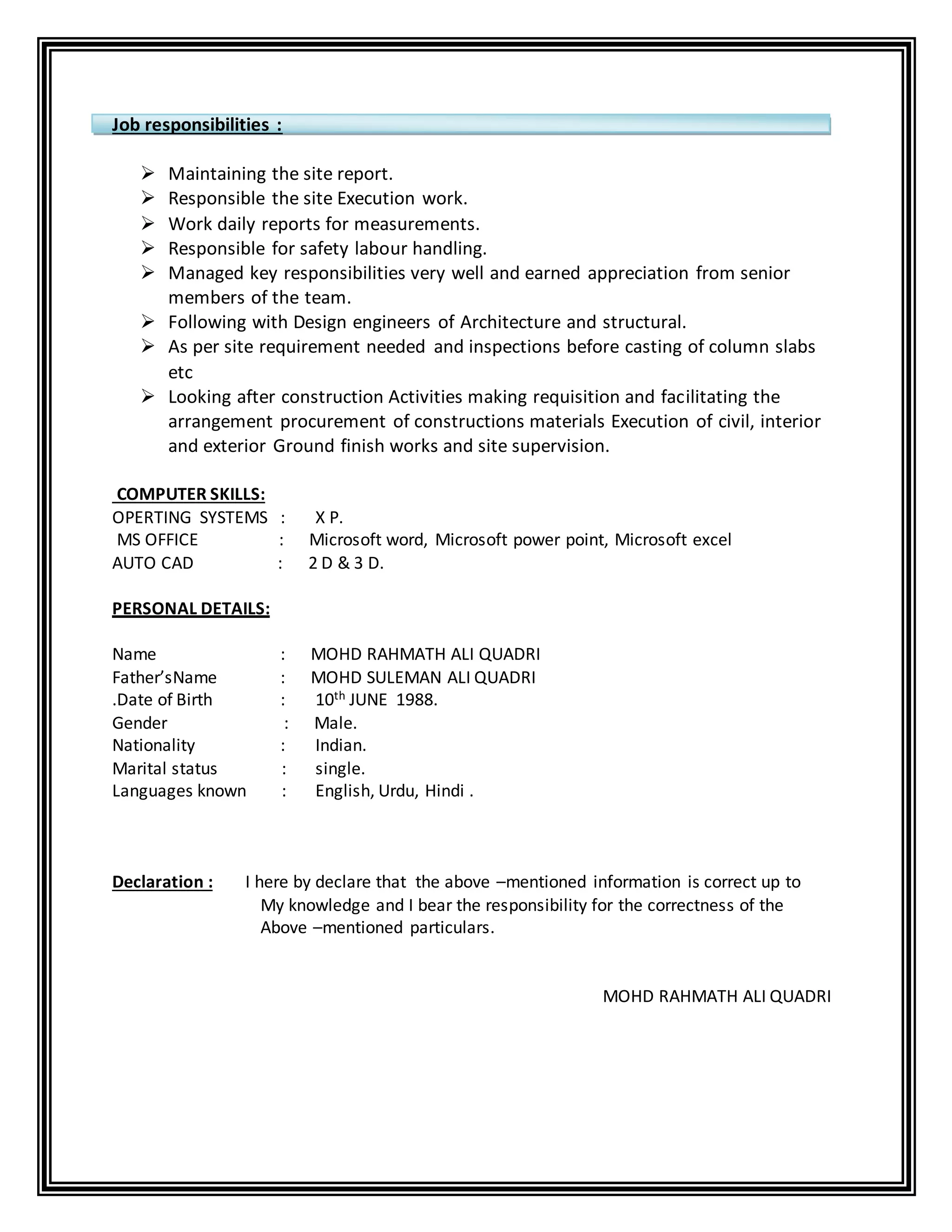 CURRICULAM VITAE | DOCX | Civil Engineering Industry | Industries