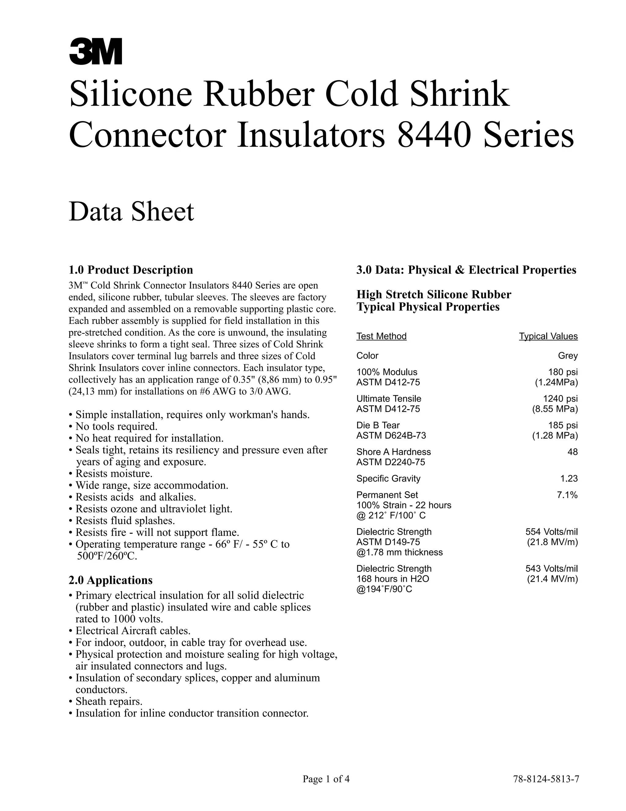 8443-2 3M Silicone Rubber Cold Shrink Insulators | PDF