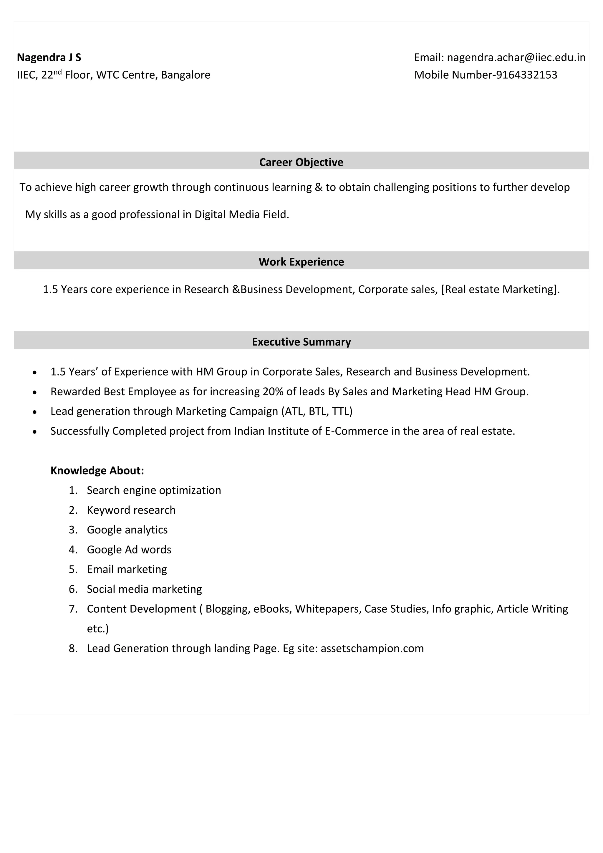 Nagendra JS-Resume pdf | PDF | Business Expos & Conferences | Events