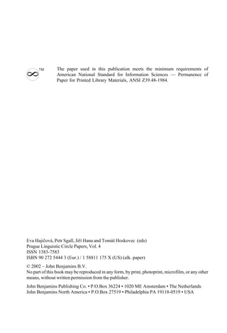 Prague Linguistic Circle Papers V 4 Eva Hajicova Etc Petr Sgall | PDF