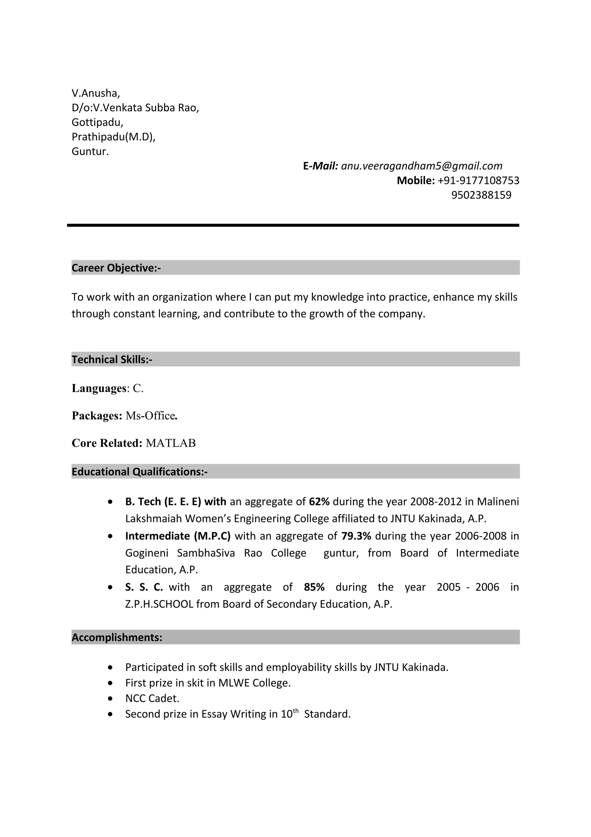 anusha resume | DOC