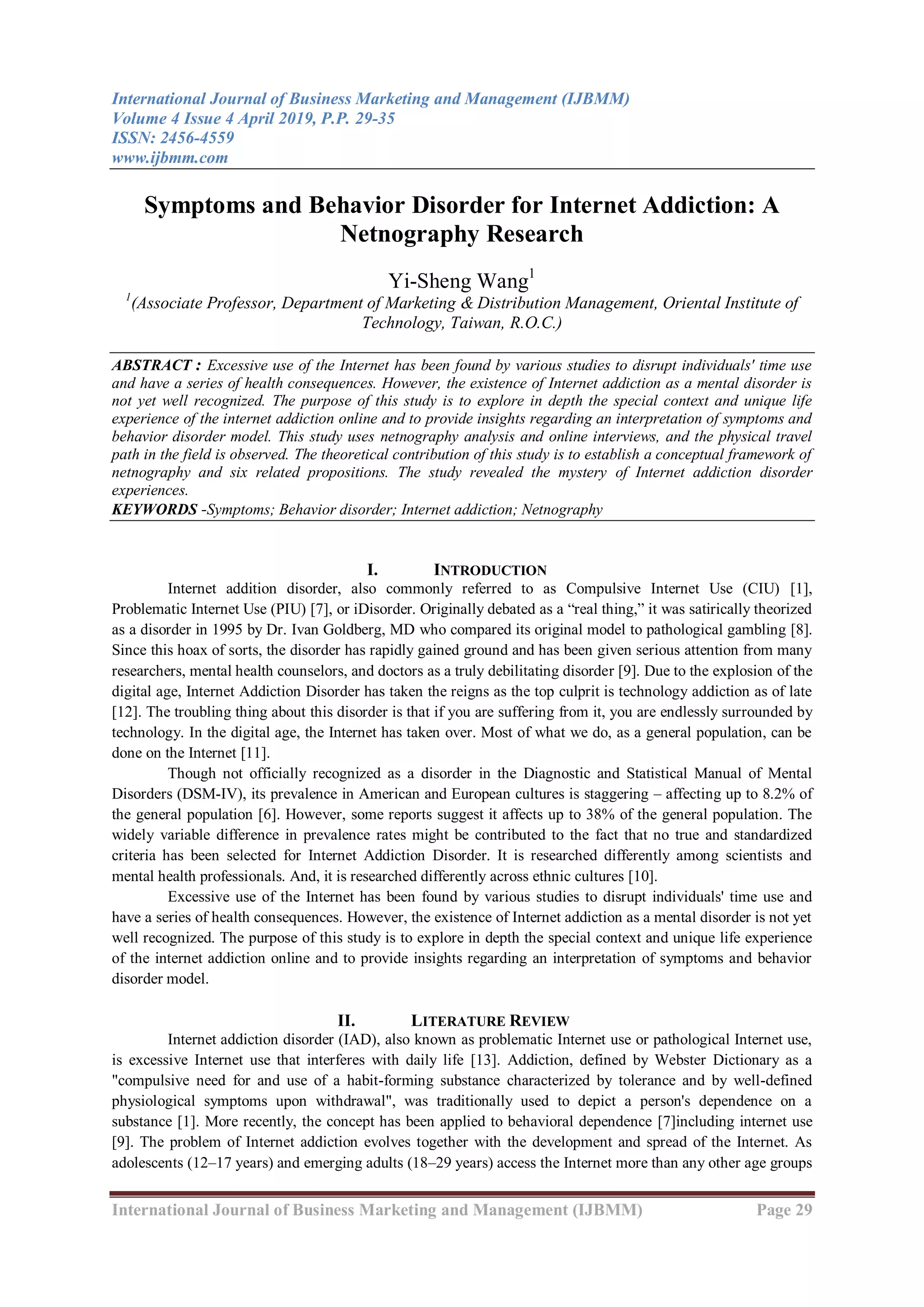 Symptoms and Behavior Disorder for Internet Addiction: A Netnography Research | PDF