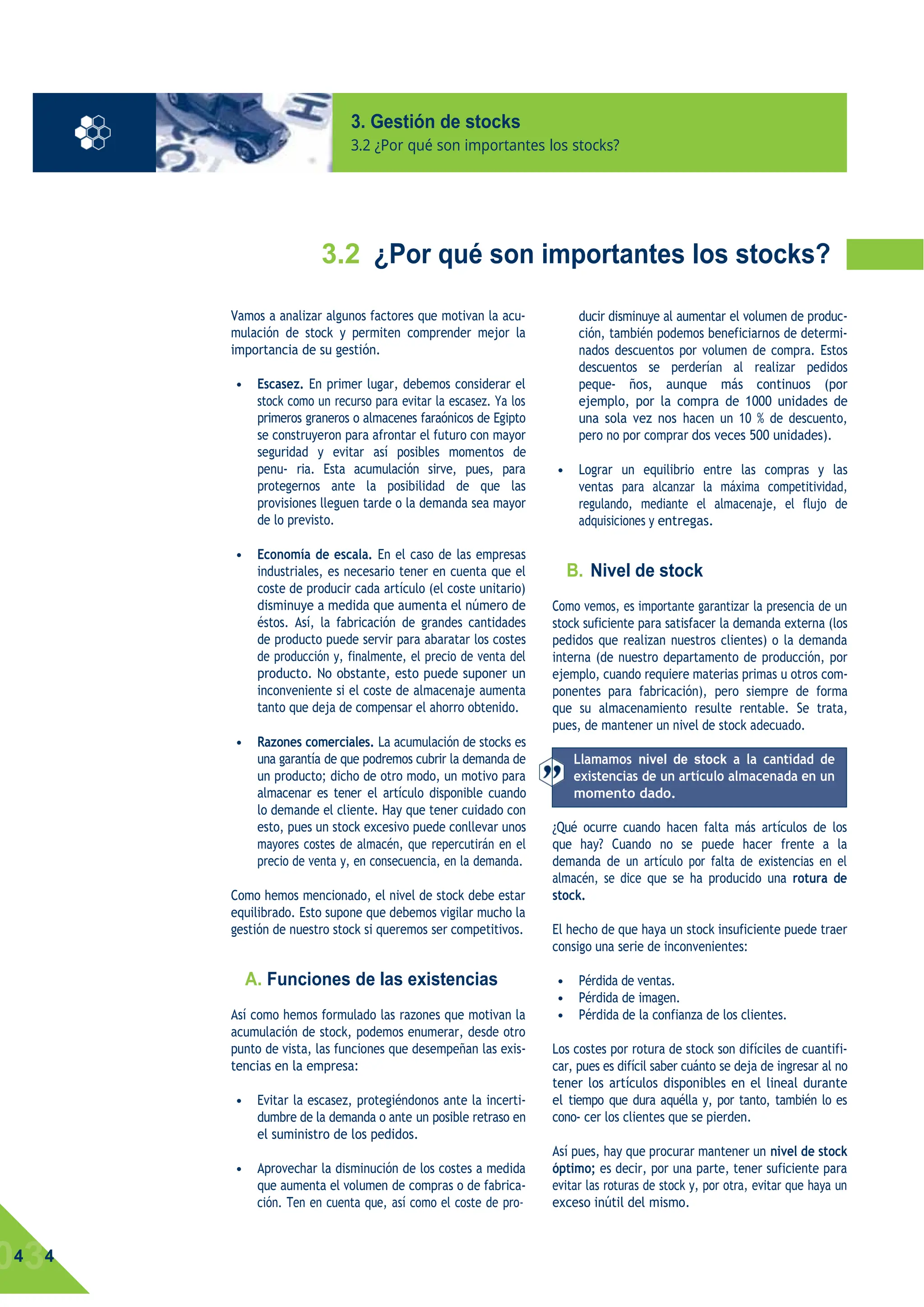 Stock operación de almacenaje, tipos de stock, costes | DOCX