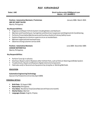Rex Fernandez Curriculum Vitae. 2015 | DOCX | Business | Business and ...