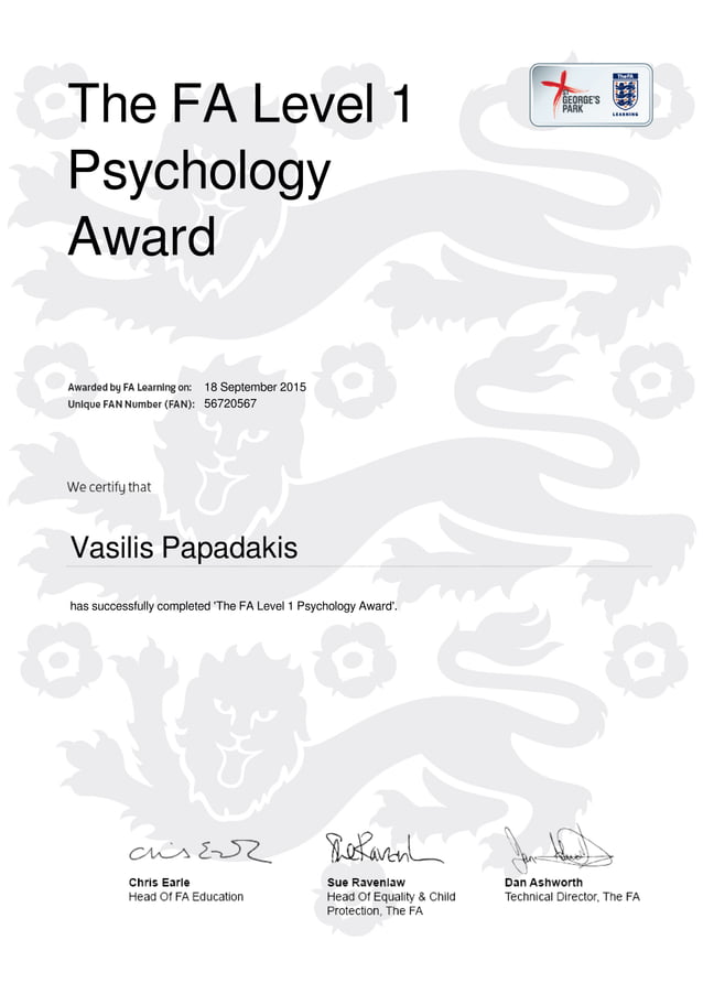 The FA Level 1 Psychology Award_Certificate | PDF