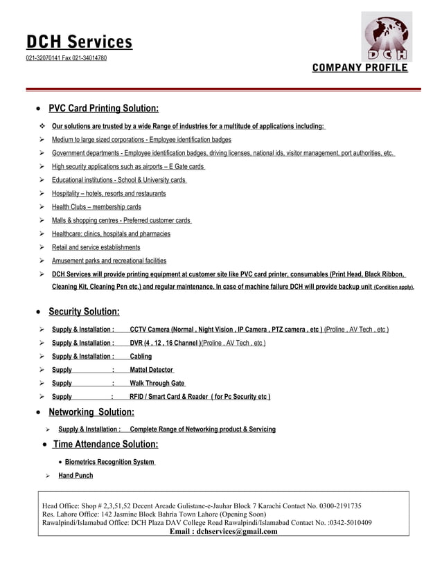 DCH Services Company Profile-Nw | PDF