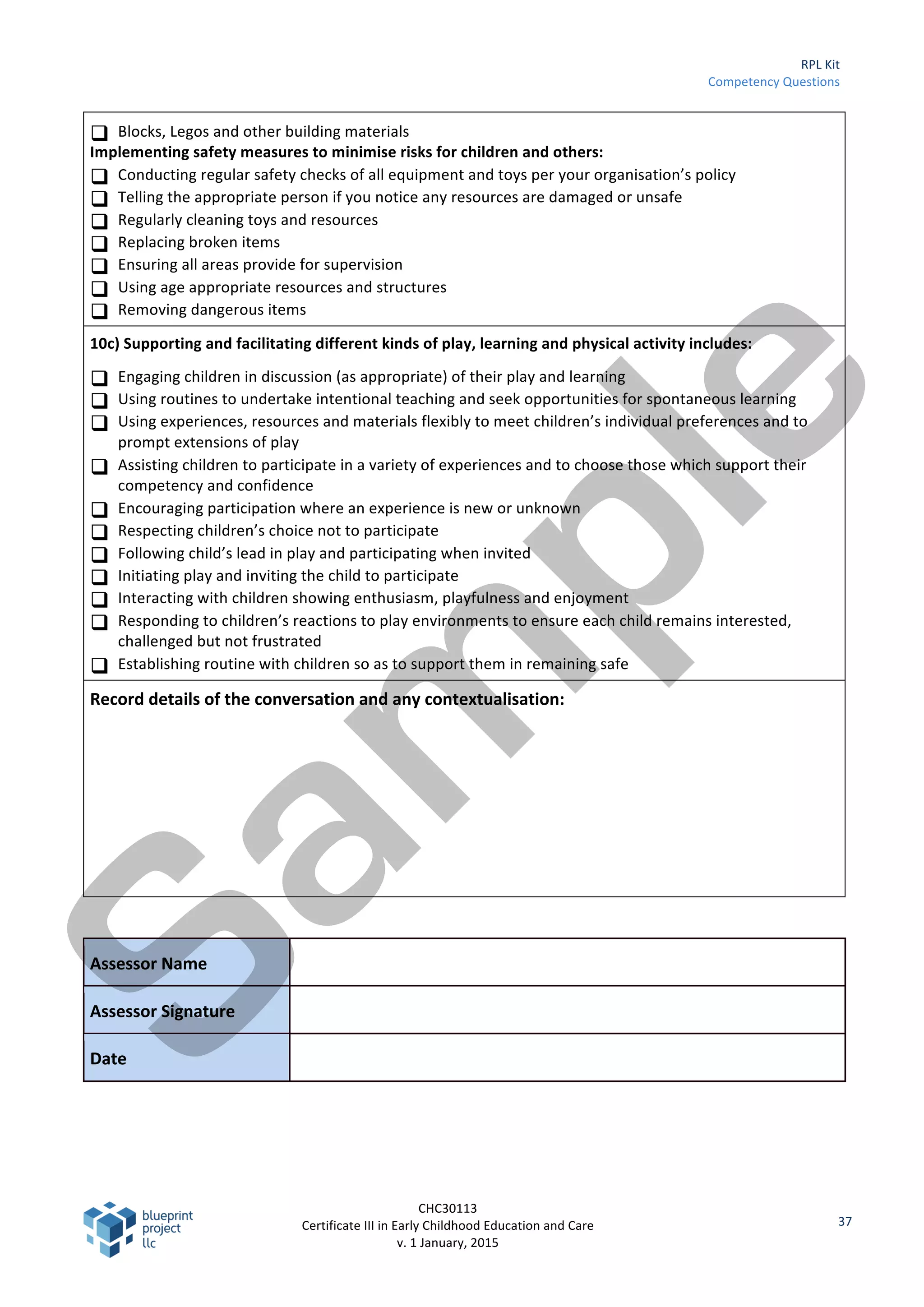 SAMPLE CHC30113 Certificate III ECE full RPL | PDF