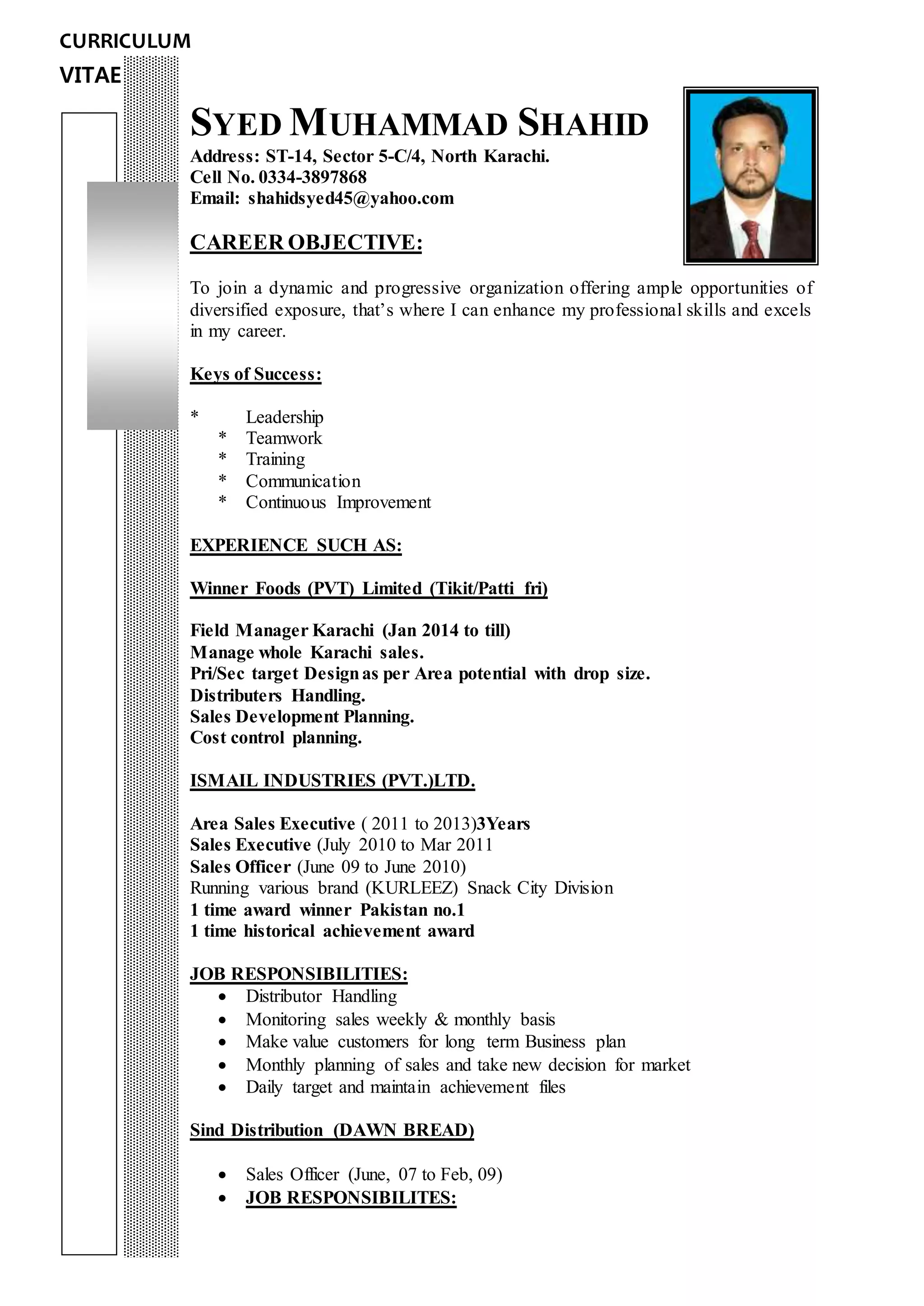 CV Syed Muhammad Shahid | DOCX | Sales | Business