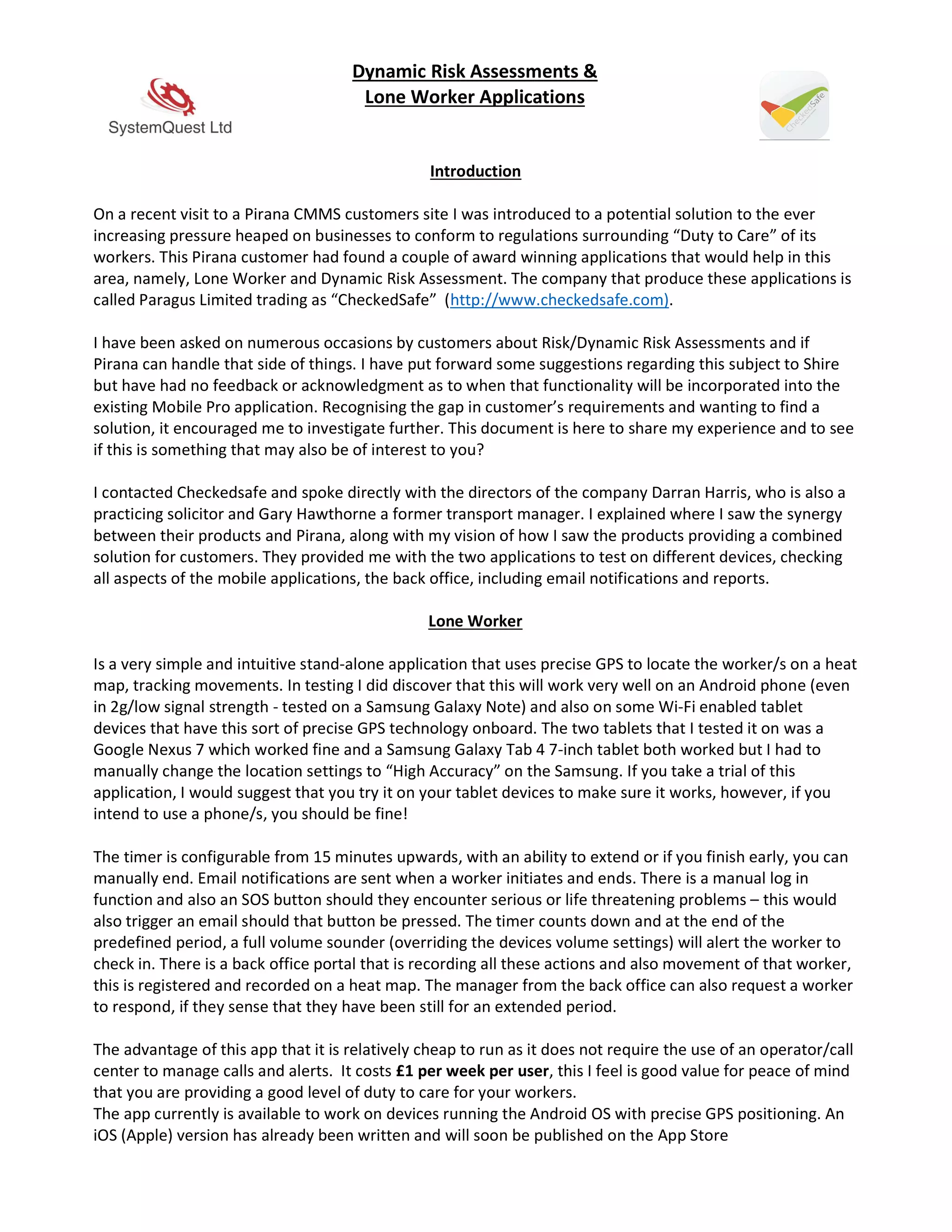 Risk Assessment & Lone Worker | PDF