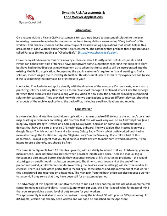 Risk Assessment & Lone Worker | PDF